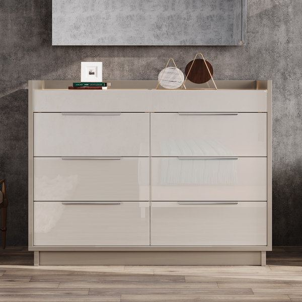 Ivy Bronx High Gloss Led Clothes Dresser, 8 Drawer Dressers With ...