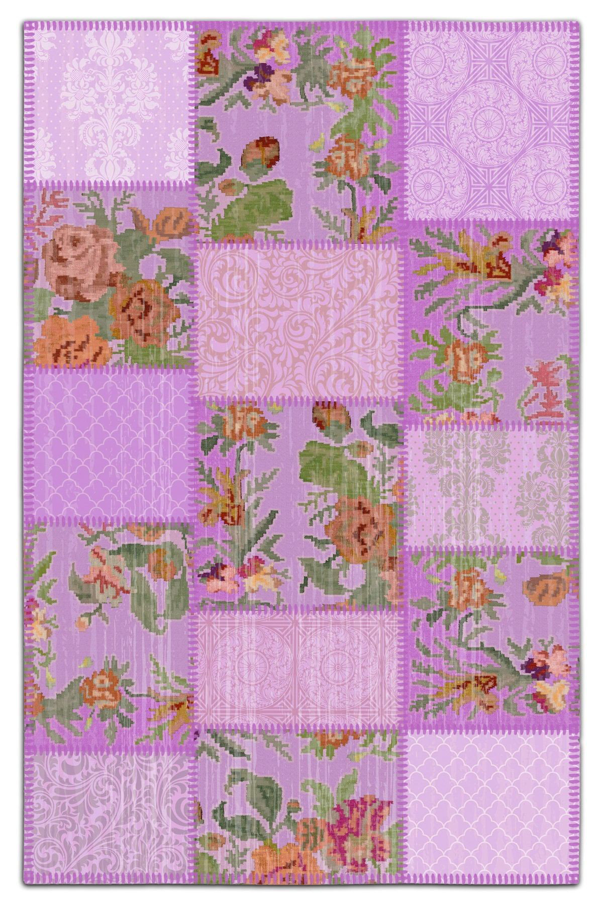 Hokku Designs Lilac Karabakh and Patchwork Look Machine Washable Rug ...