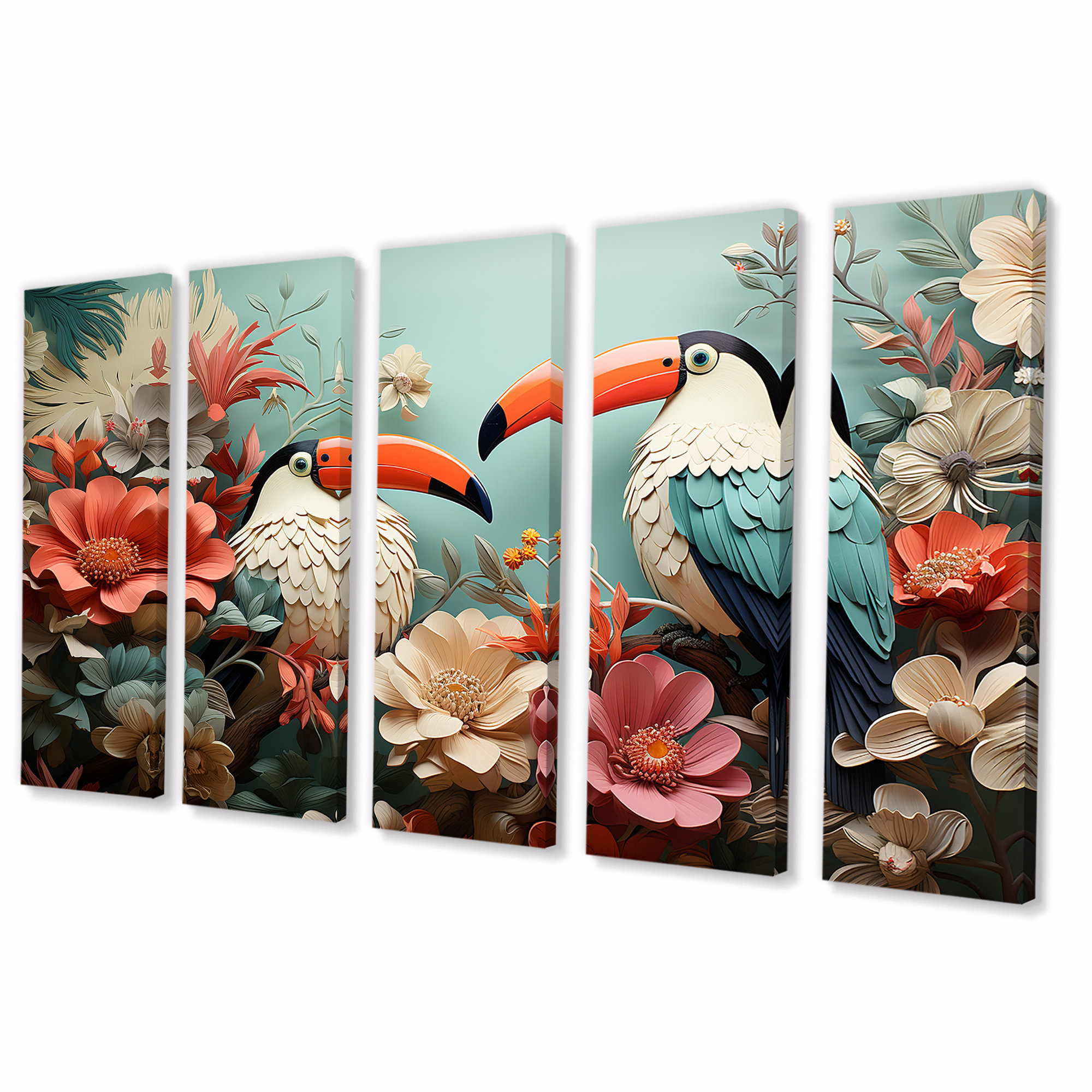 Bay Isle Home™ Blue And Pink Tropics Toucan Collage I - Toucan 5 Piece ...