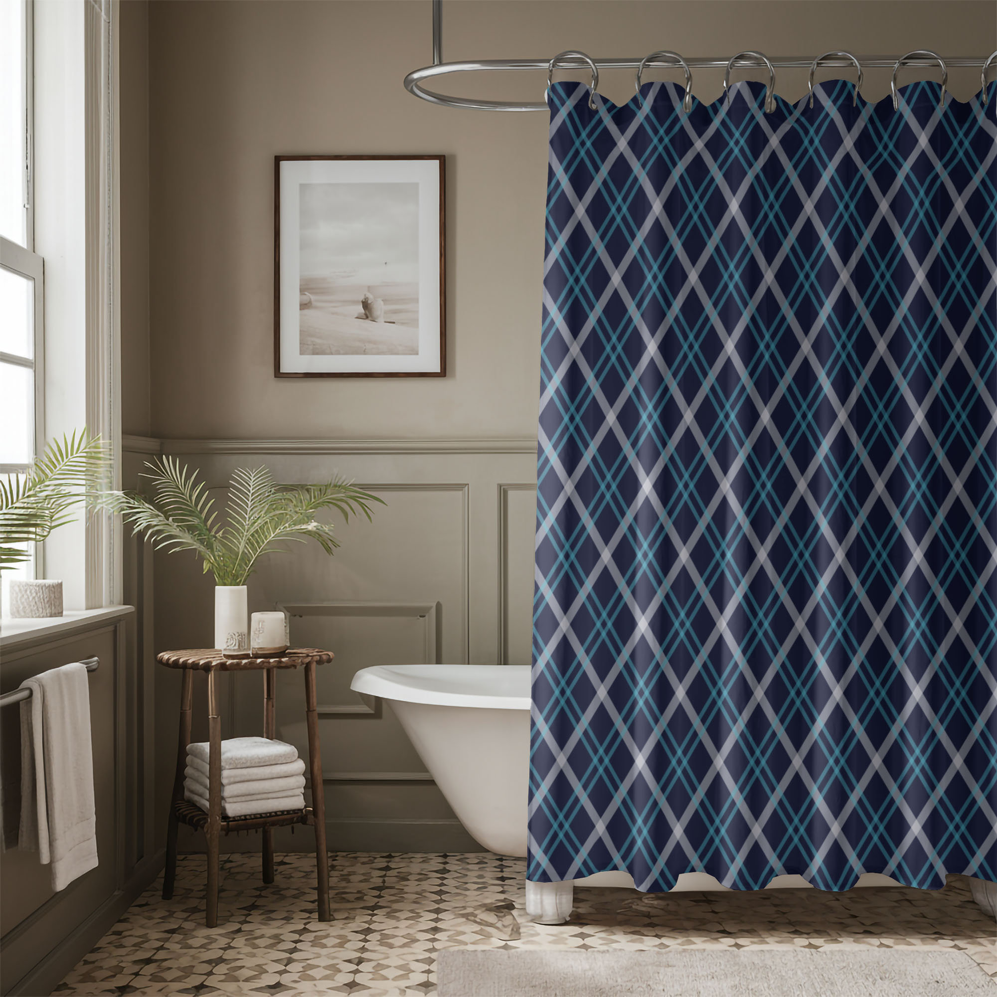 East Urban Home Navy Squares - Premium Shower Curtain | Wayfair