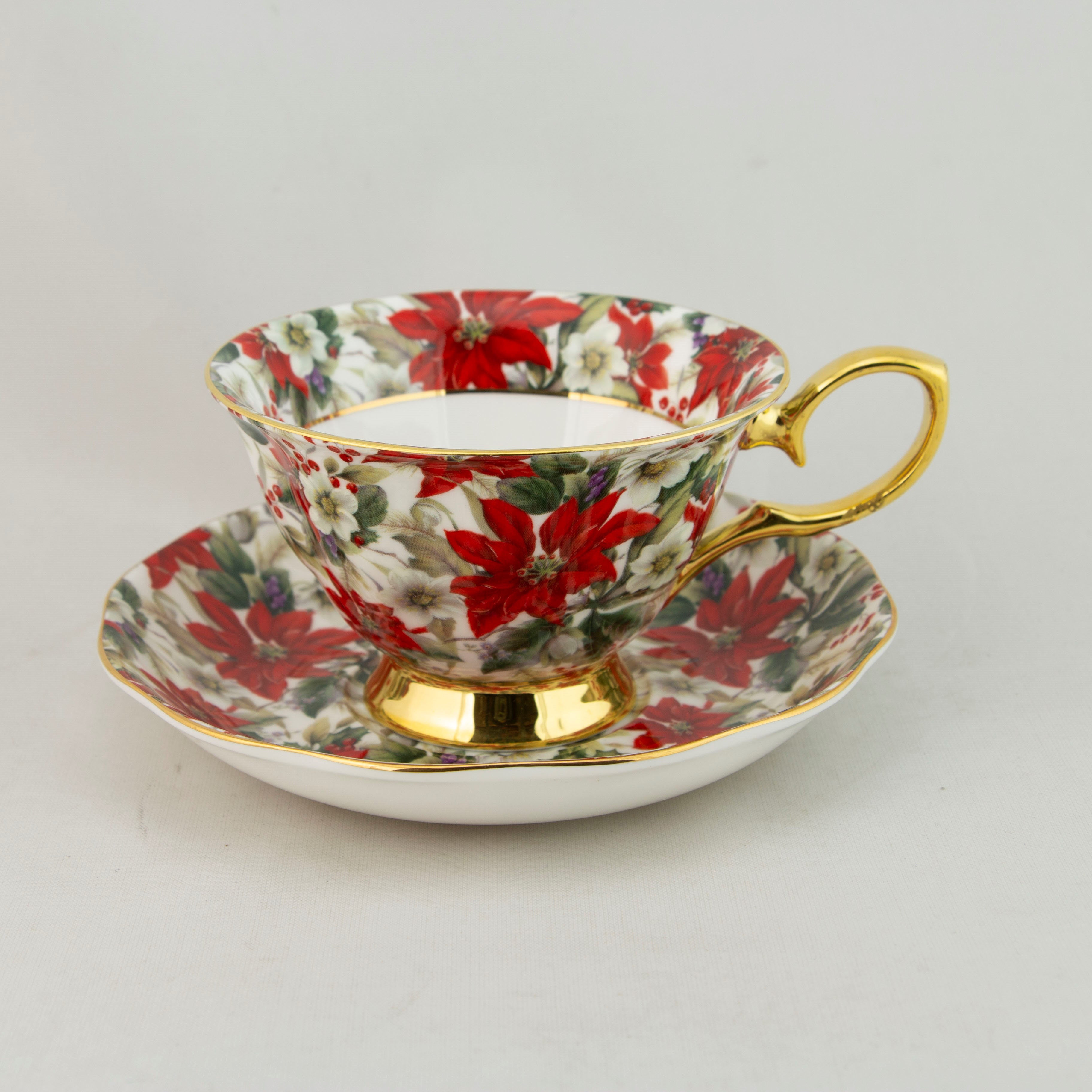 Grace's Tea Ware Gold Poinsettia Chintz Bone China Teacup & Saucer ...