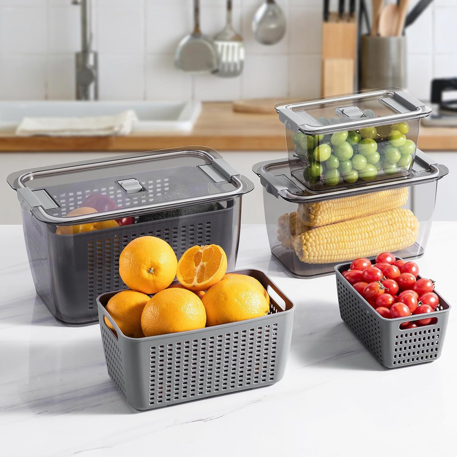 Prep & Savour Dionta 3 PCS Fruit Containers for Fridge, Leakproof Food ...