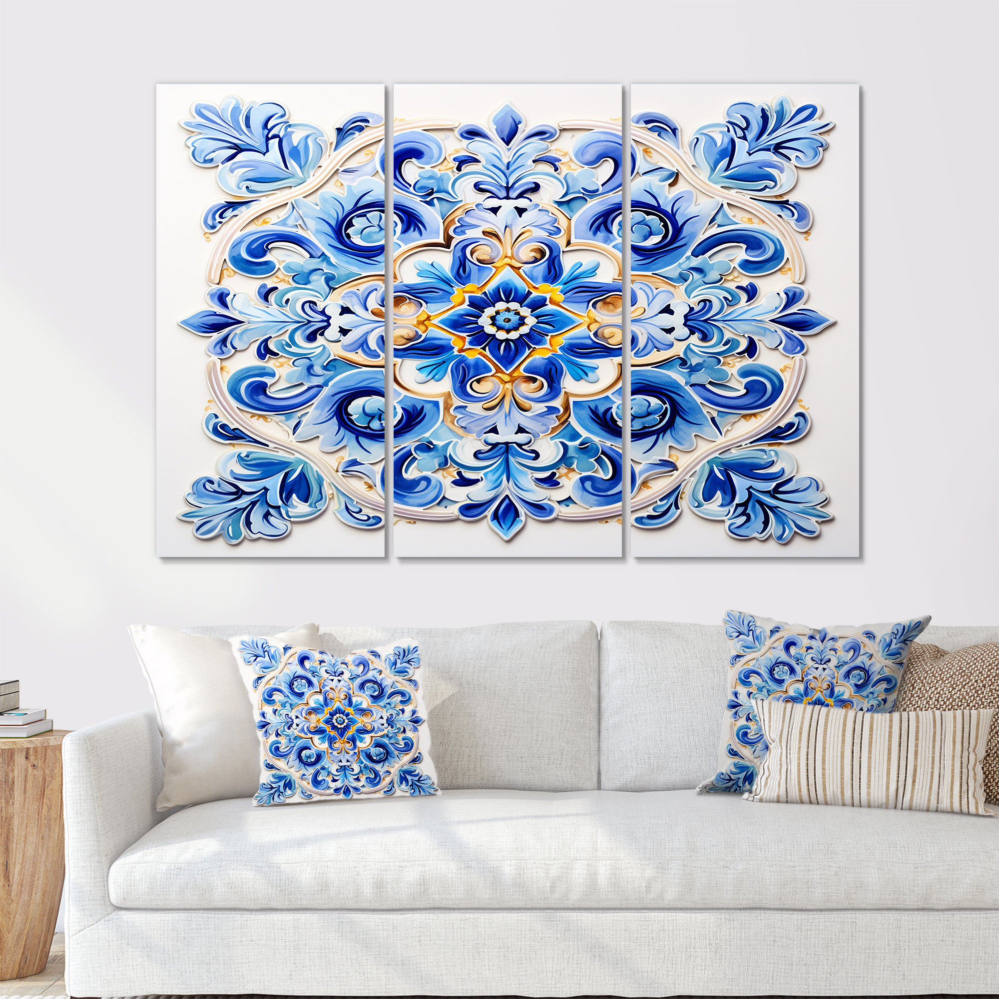 Bungalow Rose Floral Mosaic Tiles Azure Blue - Abstract Tile Wall Art ...