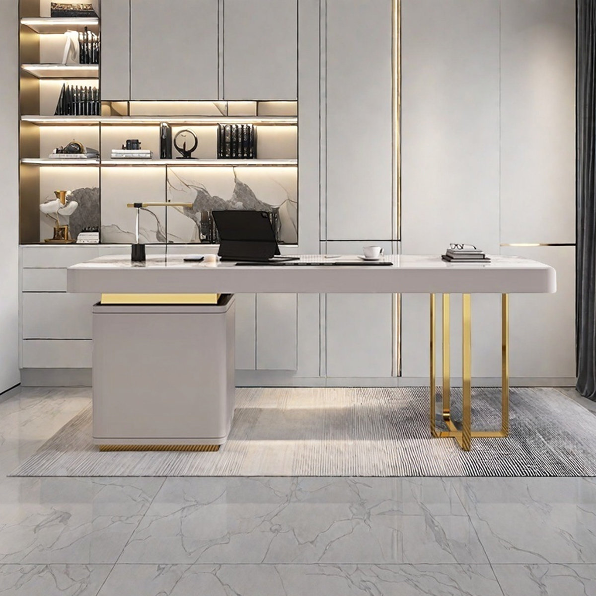 Hokku Designs Light Luxury Desk Sintered Stone Desktop | Wayfair
