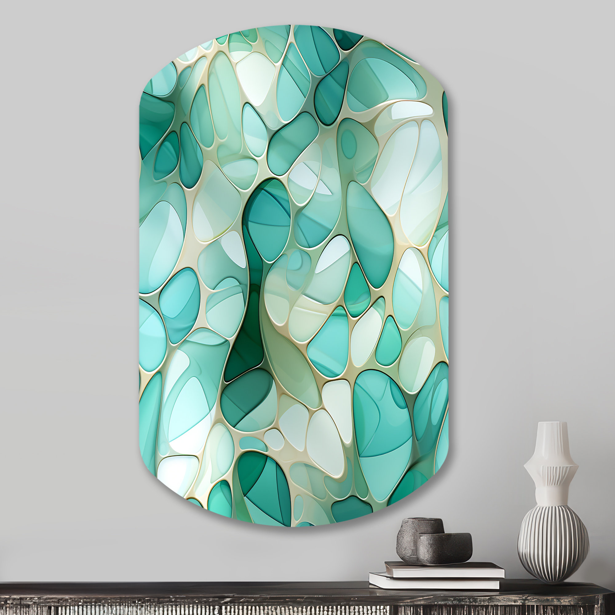 Design Art Seagrass Mosaic Emerald Coastal Pattern - Abstract Cylinder ...