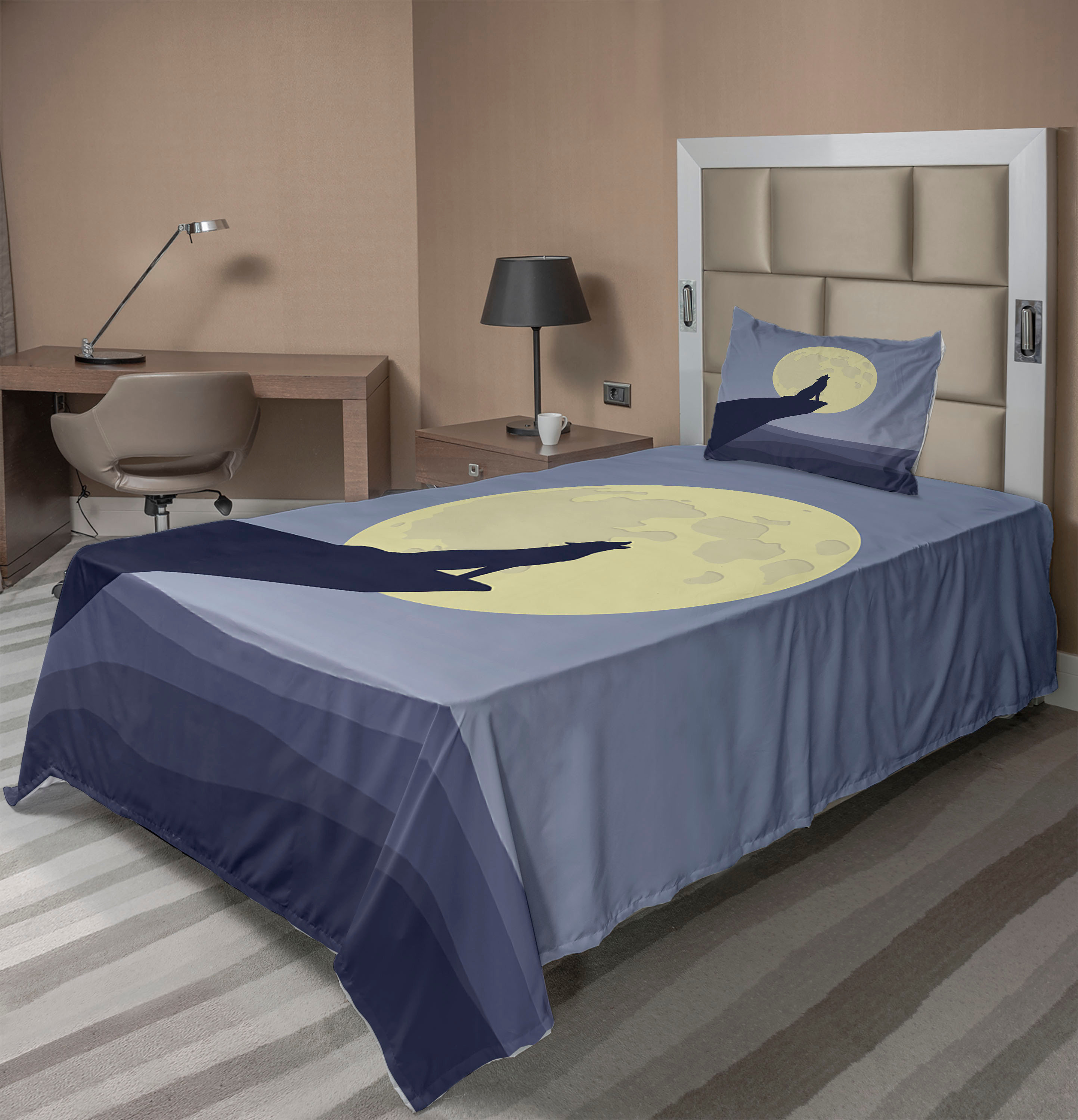 Ambesonne Wolf Sheet SetHowling Animal Moon Silhouette Dark Blue Grey ...