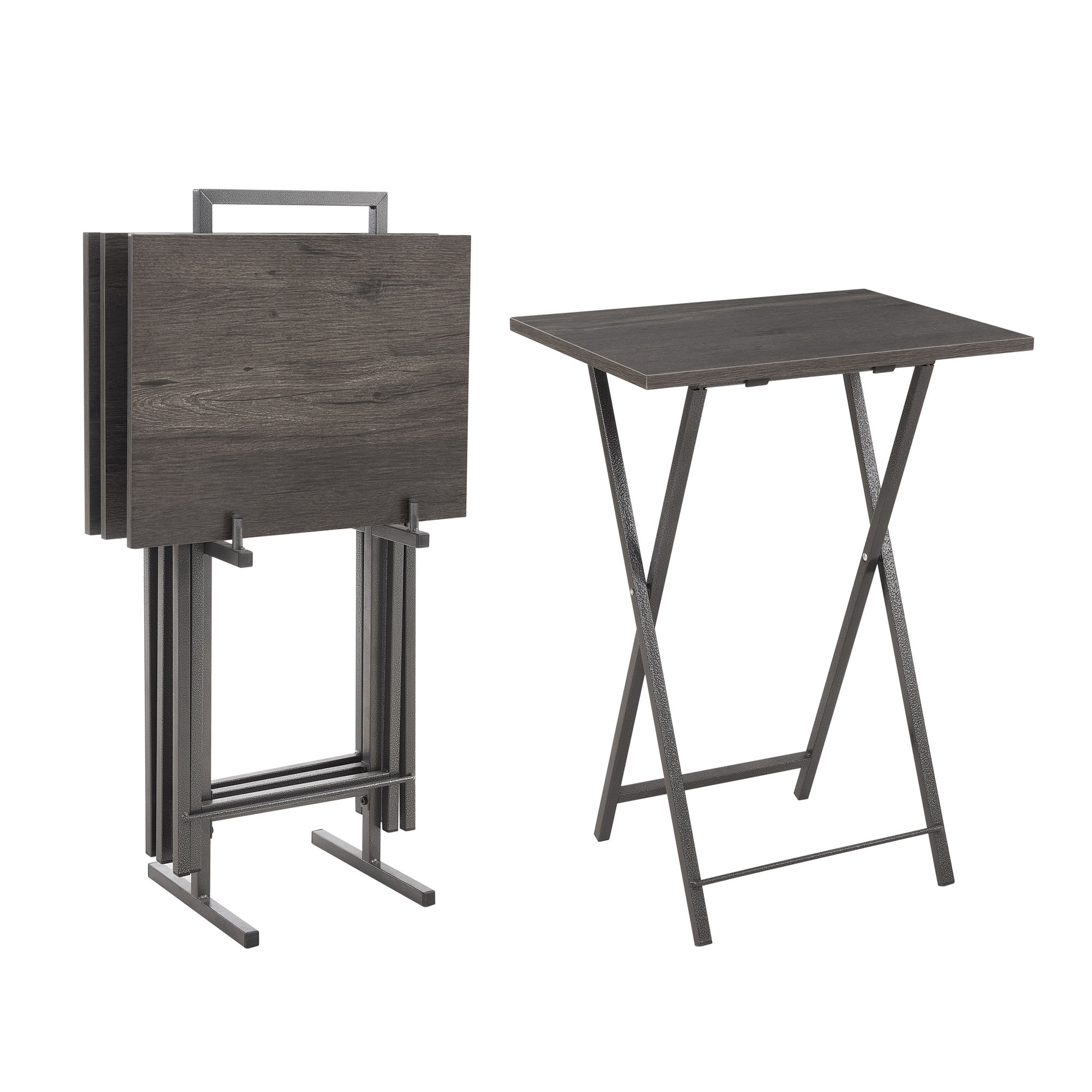 Inbox Zero Folding Office Table Tv Tray Tables Set Of 4 Tv Trays With Storage Stand Rack Wood