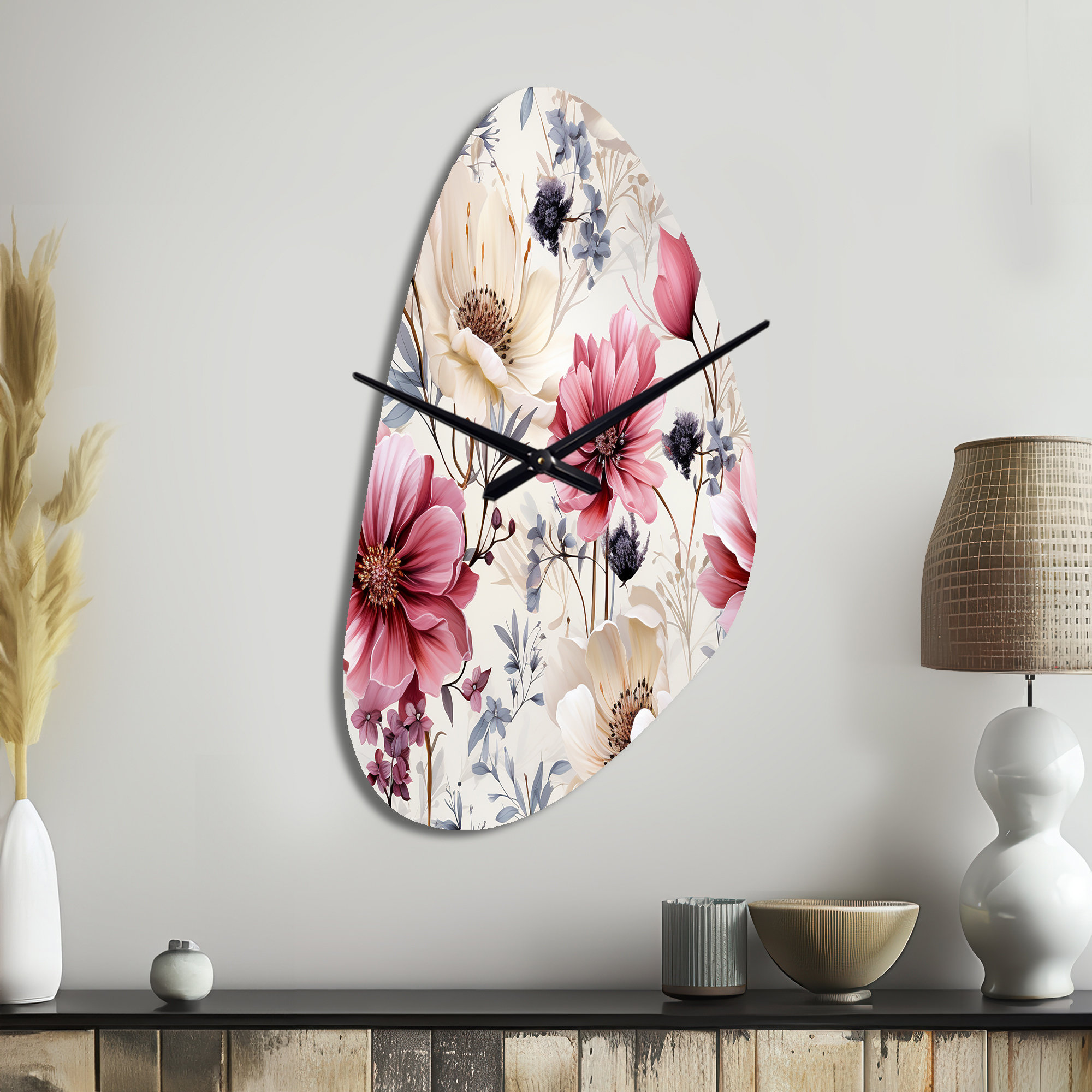 Design Art Pink And Beige Wildflower Paradise - Floral Asymmetrical ...