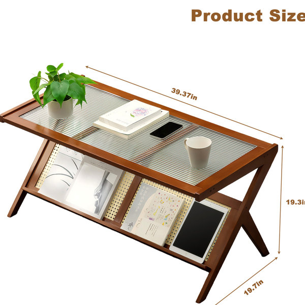 George Oliver Coffee Table With Glass Top For Living Room, Mid Century ...