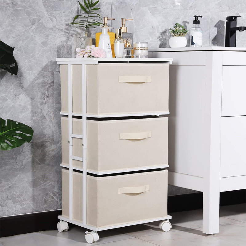 Rebrilliant Beige 3 Drawers,Fabric Dresser Drawer Organizer Unit,with ...