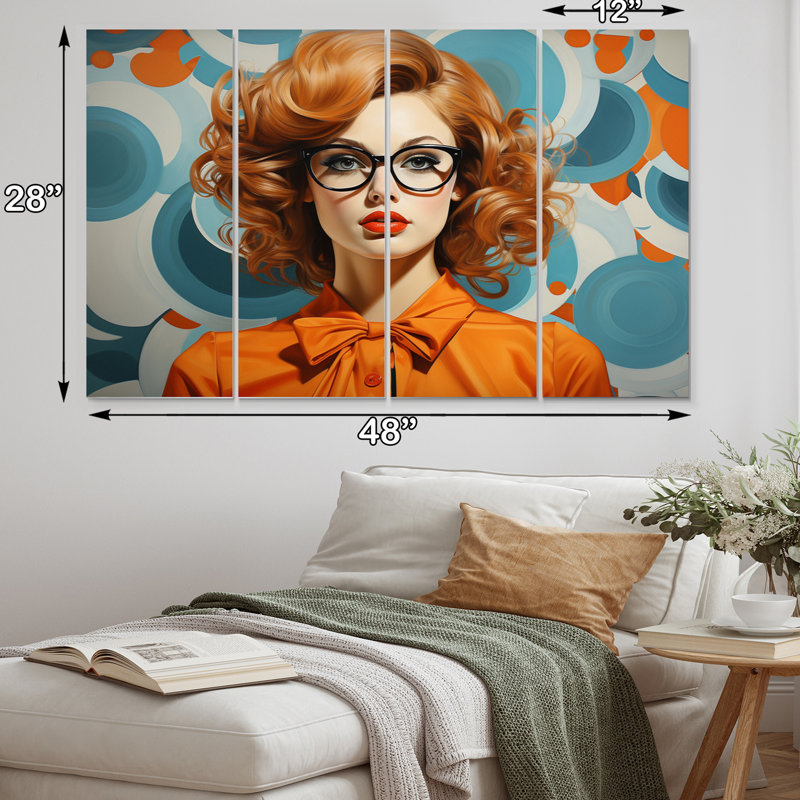 George Oliver Orange Mid Century Retro Portraits IV On Canvas 4 Pieces ...