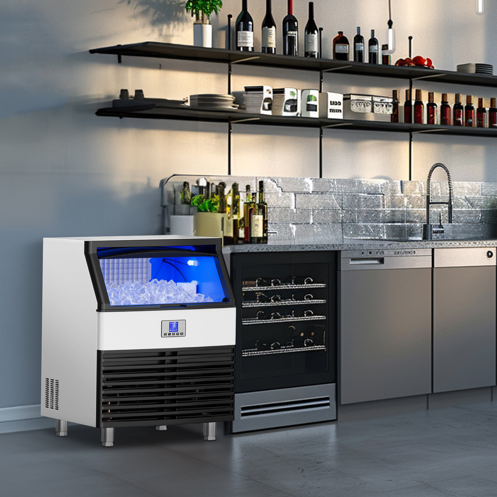 Domccy® 320Lbs/24H Under Counter Commercial Ice Maker, 515W Compressor ...