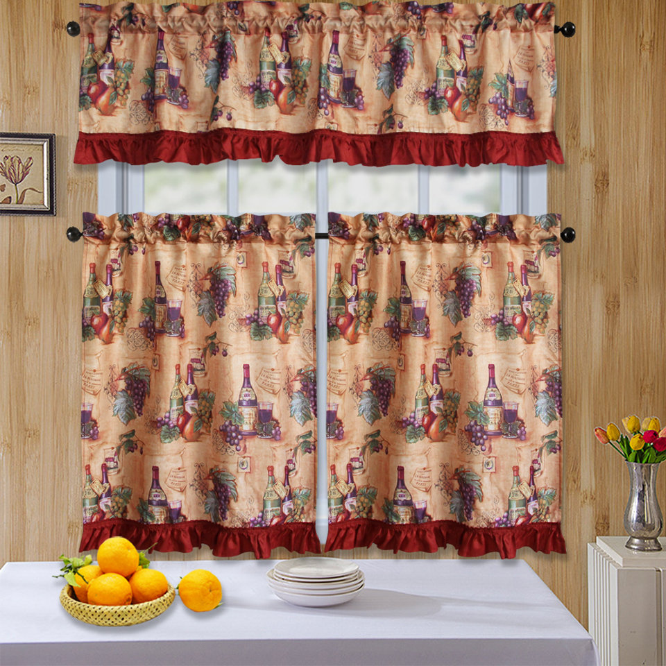 East Urban Home BT589-D41 3PC RUFFLED KITCHEN CURTAIN | Wayfair