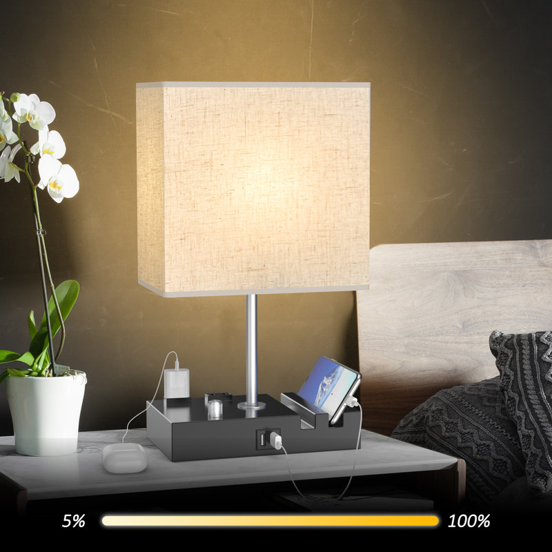 Ebern Designs Marshawn Table Lamp with 2 USB Ports, 2 Power Outlets and ...