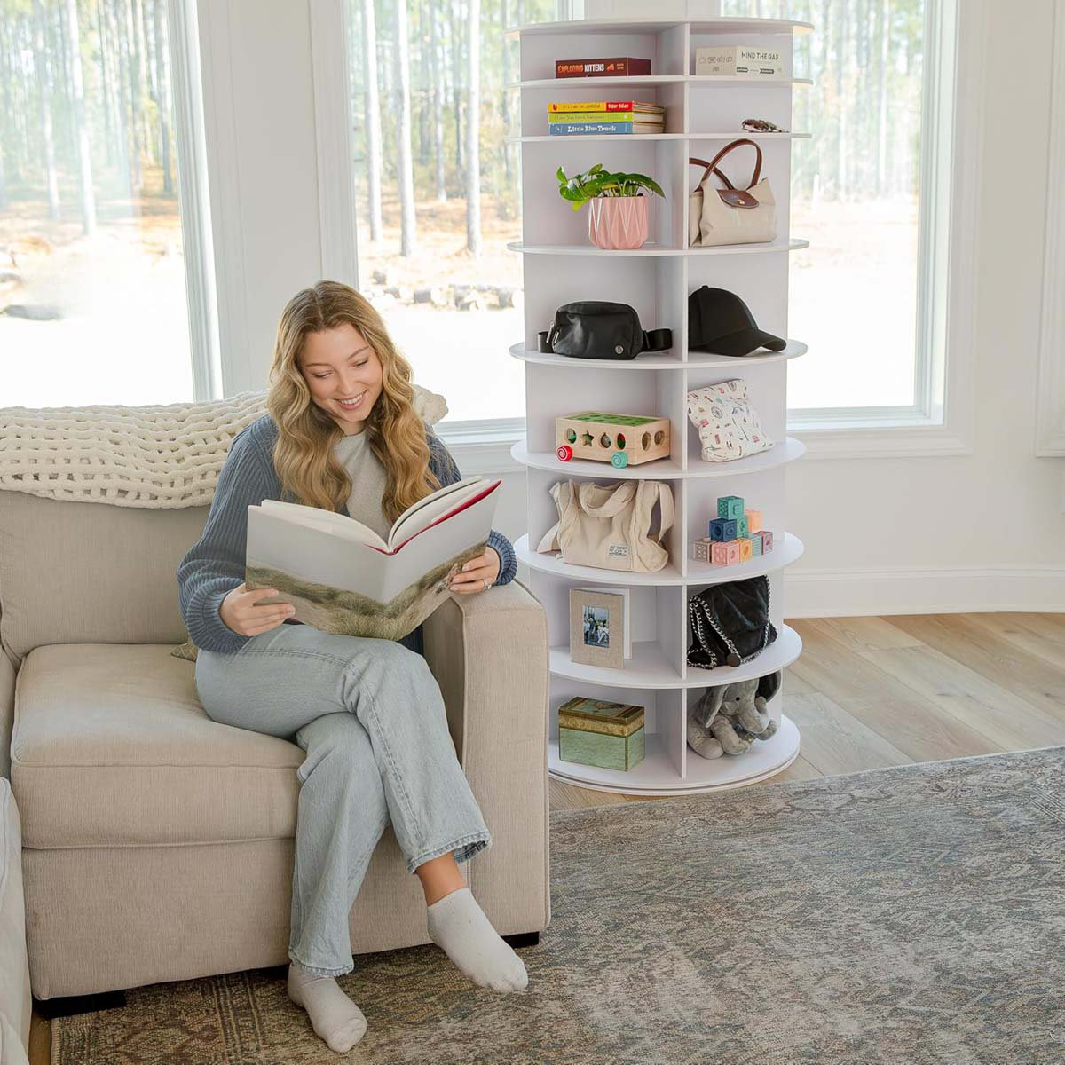 Hokku Designs 8 Tier Rotating Shoe Rack Tower 360-32 Pair, 5Ft3in ...