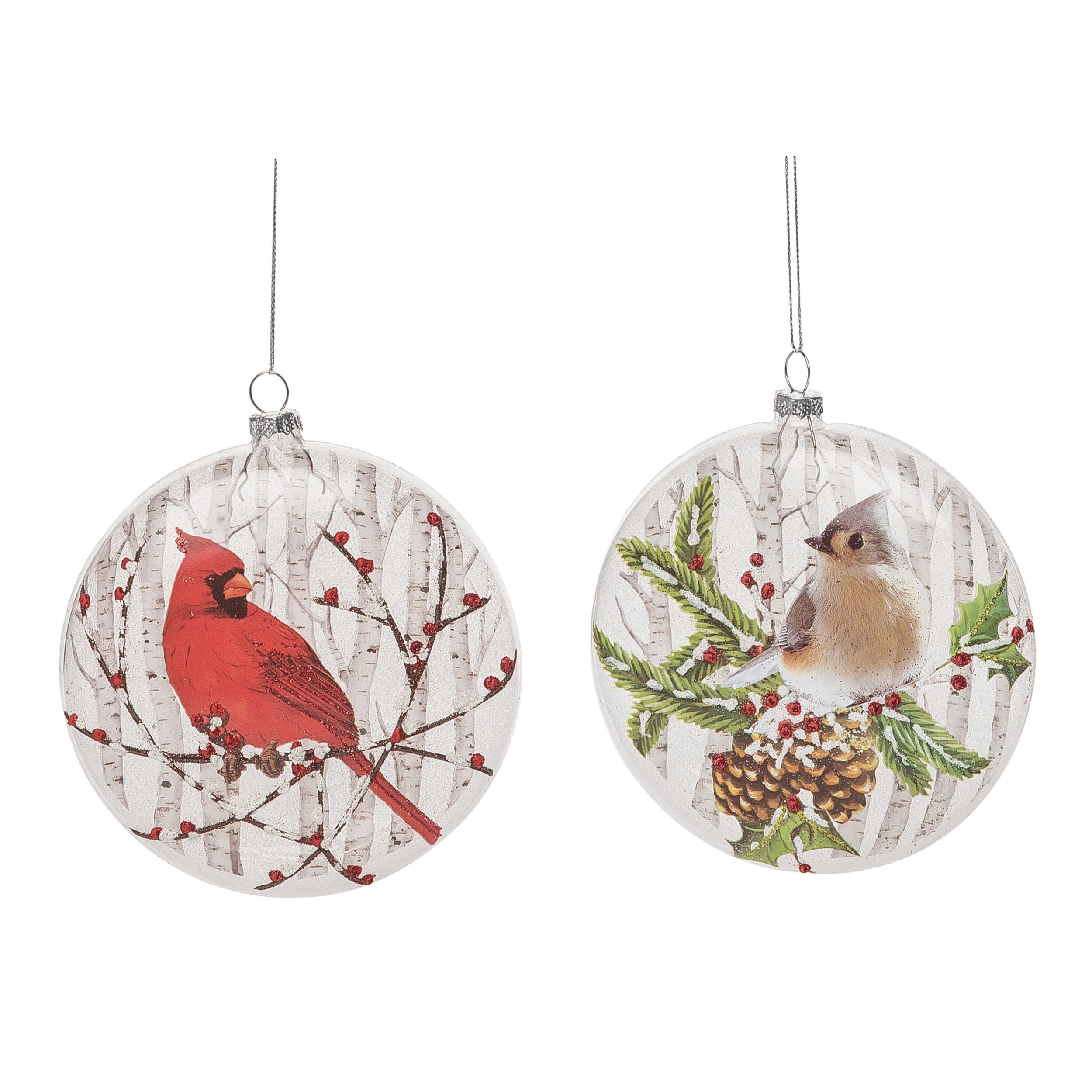 The Holiday Aisle® 2 Piece Glass Winter Birds Ball Ornament Set Wayfair