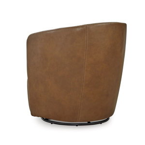 Benjara Niko Swivel Accent Chair, Round Barrel Design, Top Grain ...