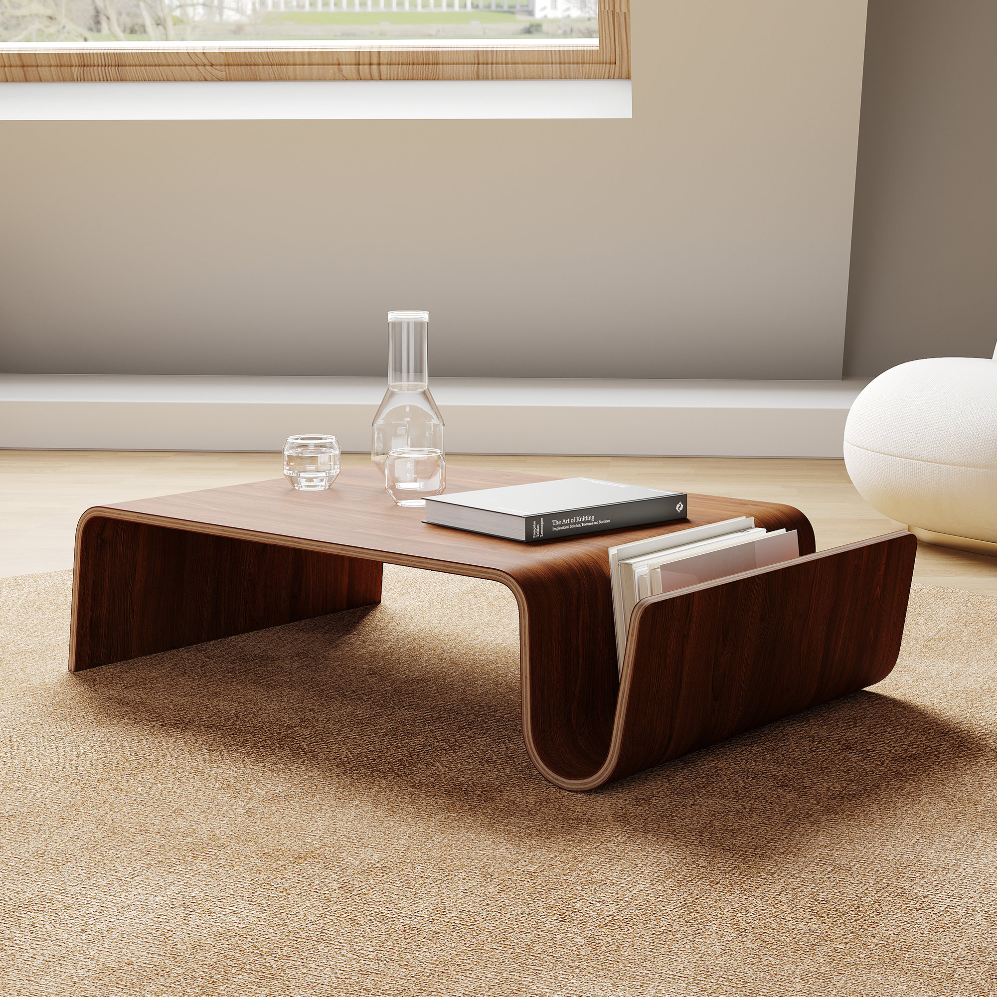 Latitude Run® Mid Centruy Modern Coffee Table for Living Room, Curved ...