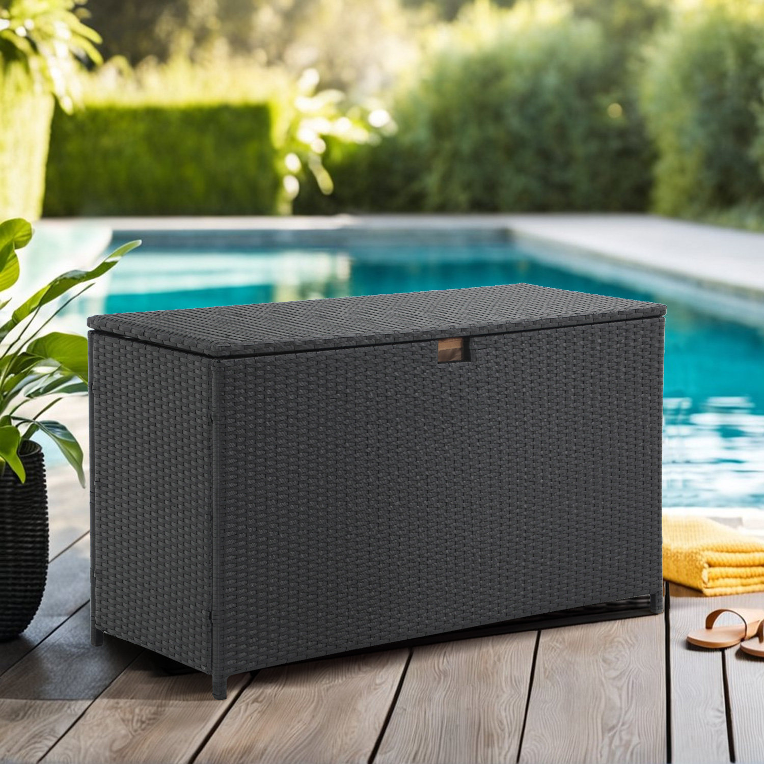 QIAYA Outdoor Wicker Storage Box, Big Size,Resin Brown Rattan Deck Bin ...