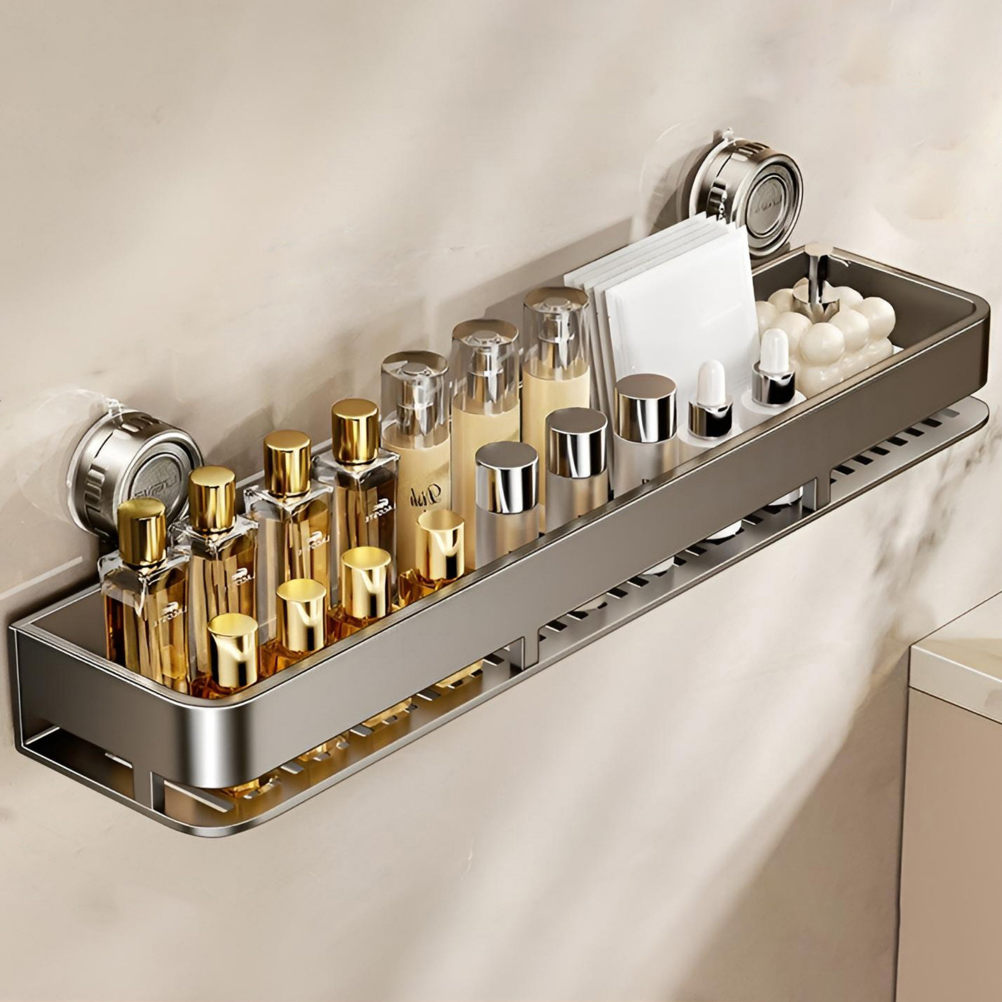 Orren Ellis Suction Cup Storage Rack, Bathroom, Washbasin, Wall Mounted ...