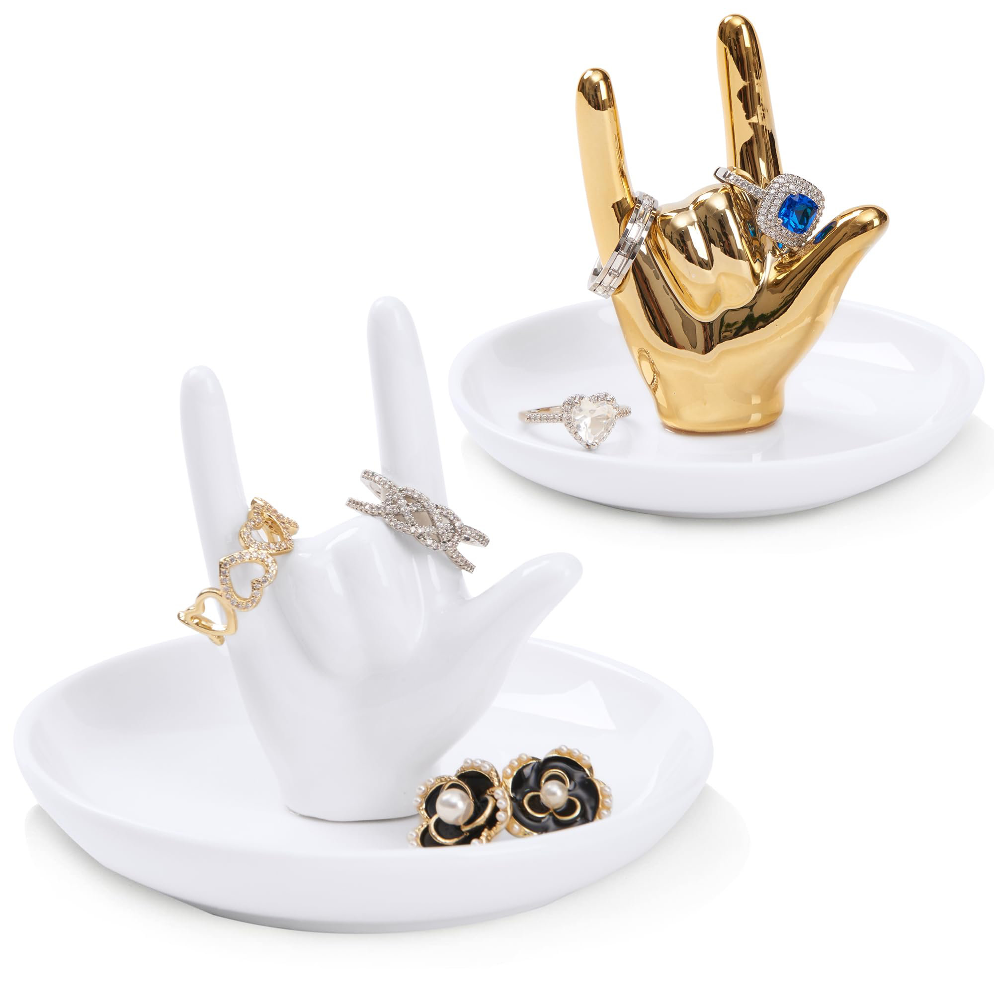 Brayden Studio Set Of 2 Hand Ring Holder Dish, I Love You Hand Shape ...
