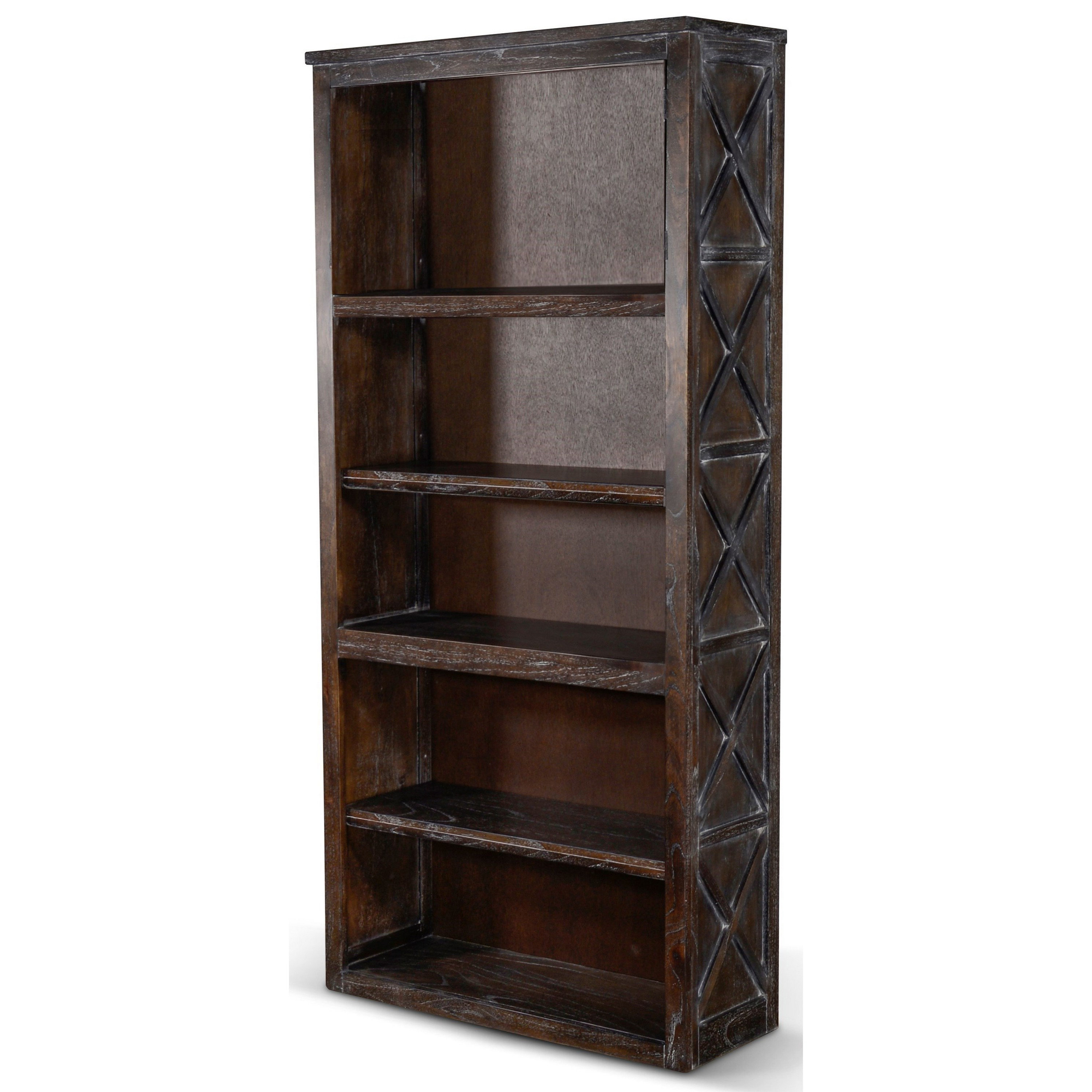 Benjara Zena Bookcase, X Cross Panels, 5 Shelves, 76 Inch, Brown Veneer ...