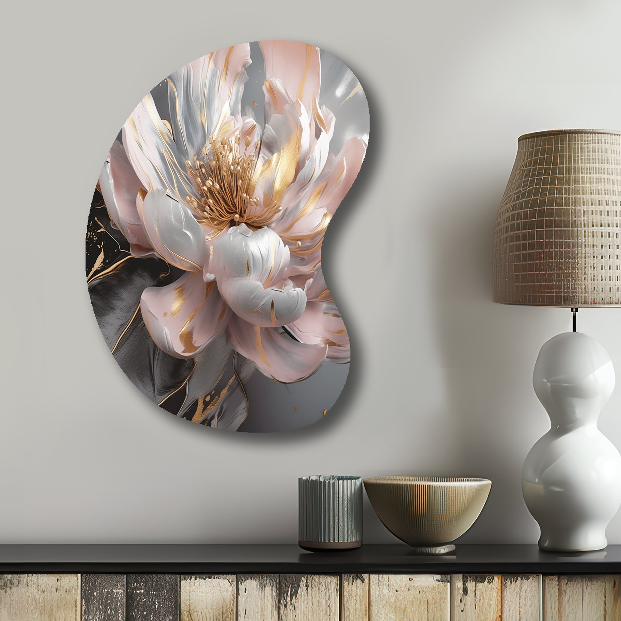 Design Art Marble Pink Gold Peony Flower III - Abstract Marble Boom ...