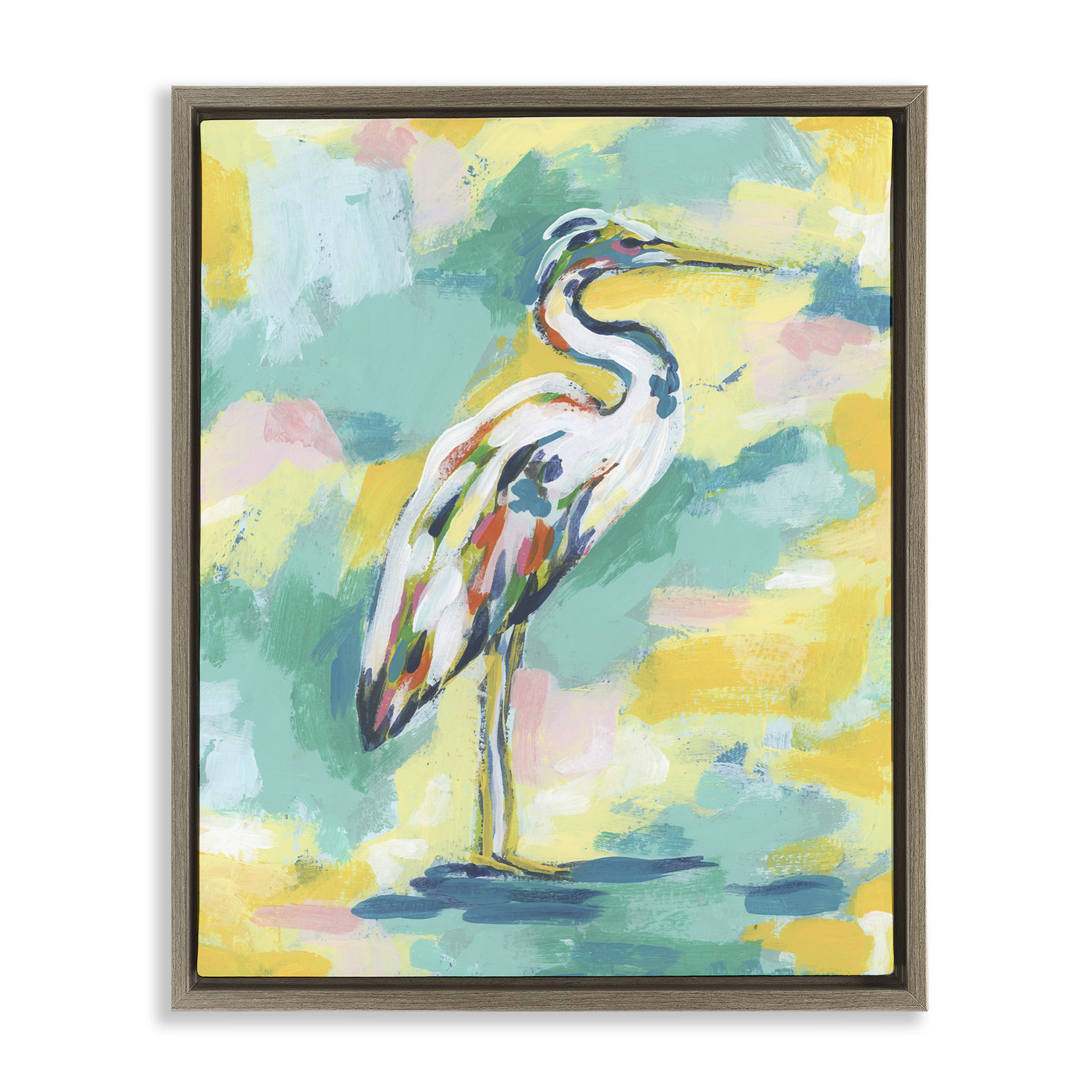 Latitude Run® Blue & Yellow Heron Bird Framed Floater Canvas Wall Art ...
