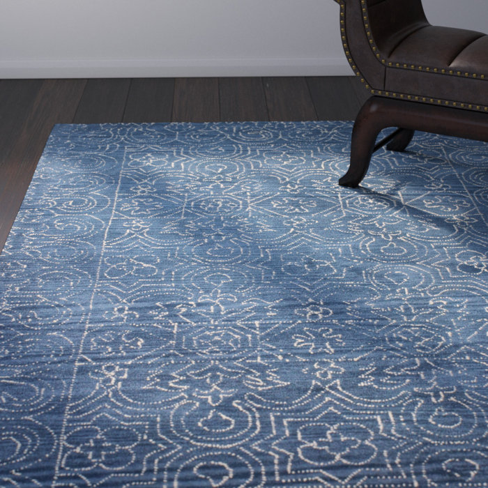 Evers Handmade Tufted Wool Denim Blue/Ivory Area Rug & Reviews | Birch Lane