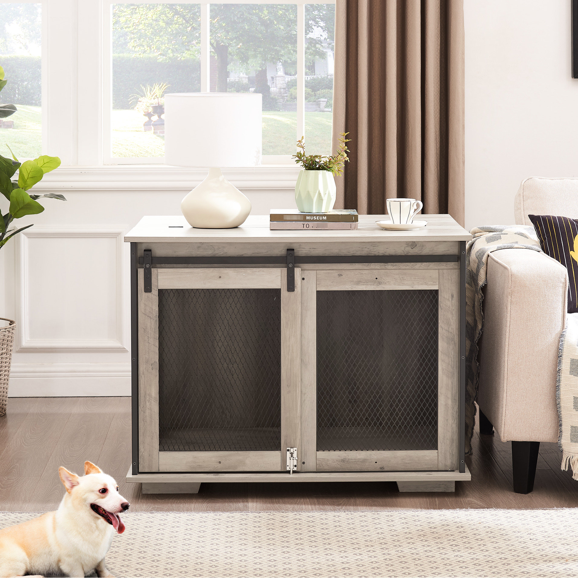 Hokku Designs Functional Dog Crate Furniture With Metal Enclosure Bars ...