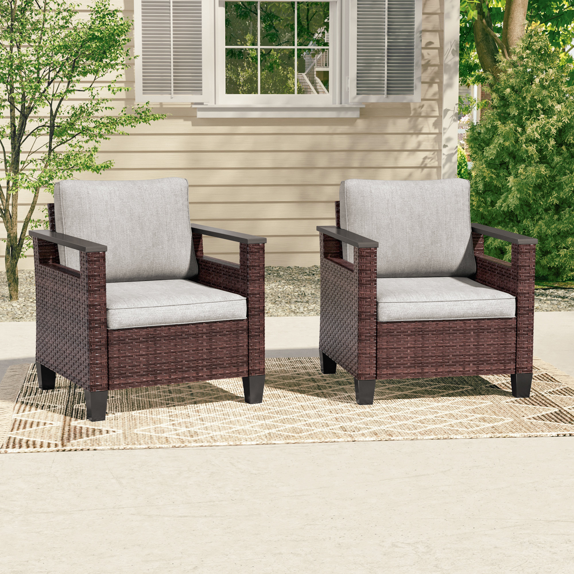 Winston Porter 2 Pcs Patio Wicker Chair Sets with Removable Cushions ...