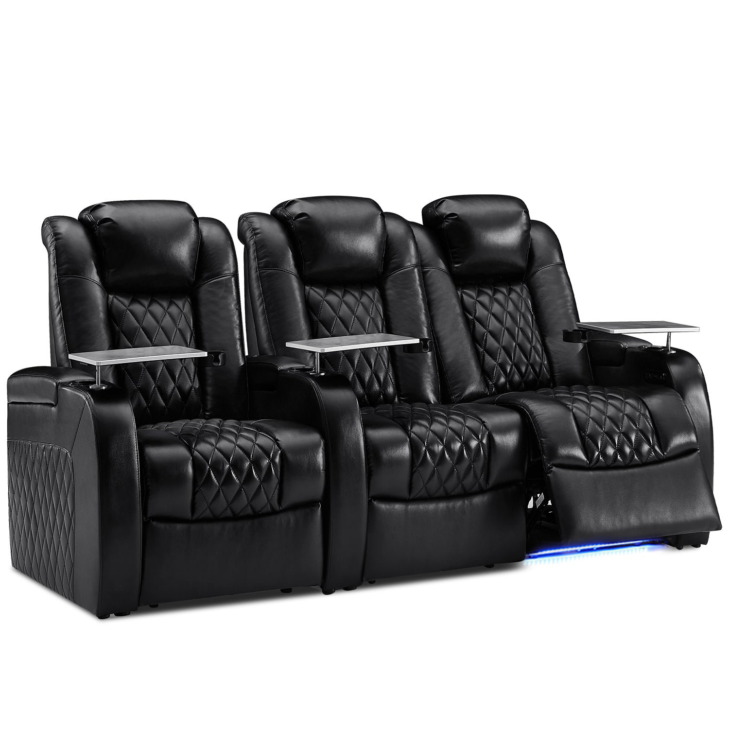 Ivy Bronx Top Grain Leather Home Theater Seating with USB Ports and Cup ...