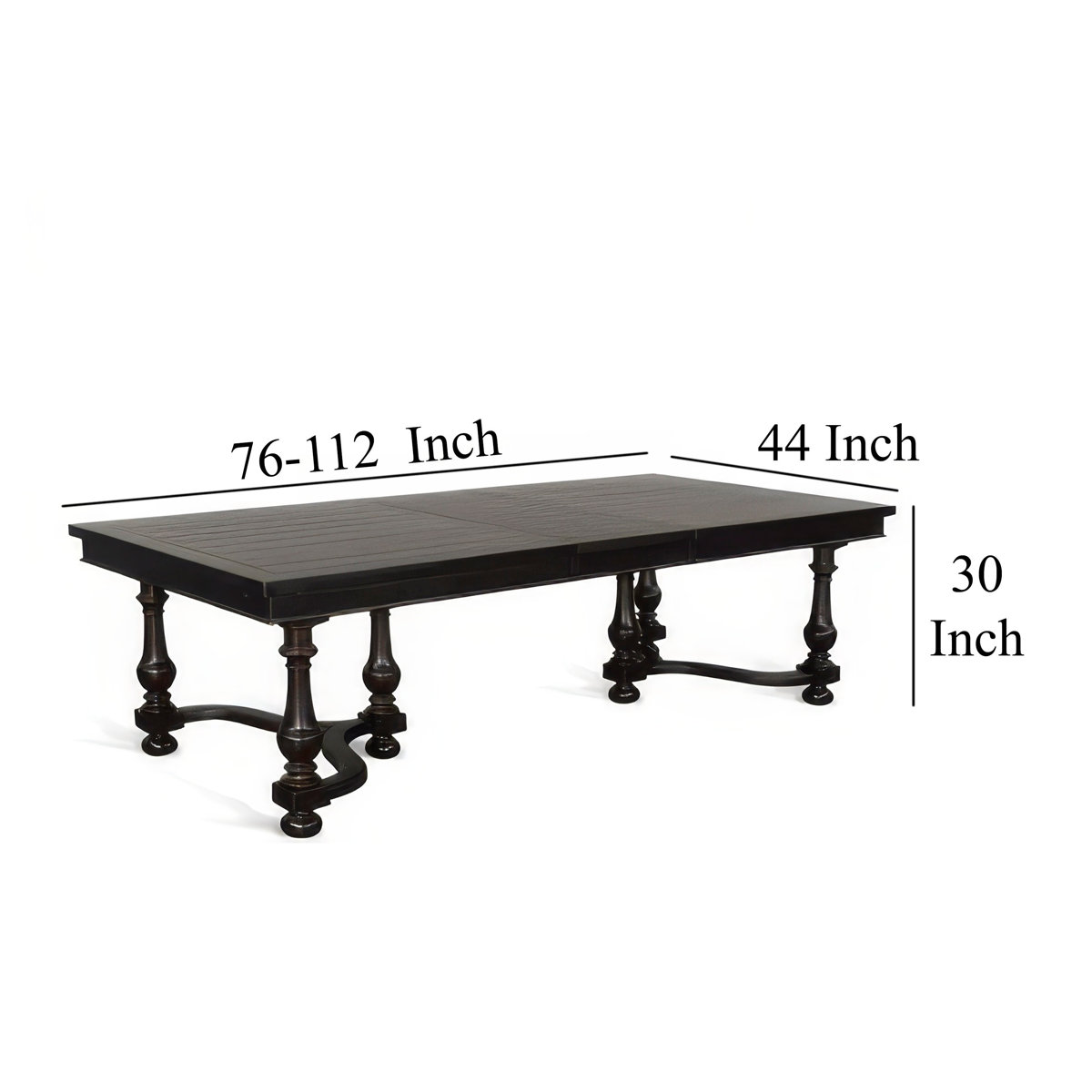 Benjara Elon Extendable Dining Table, 76-112 Inch Top, 6 Turned Legs ...