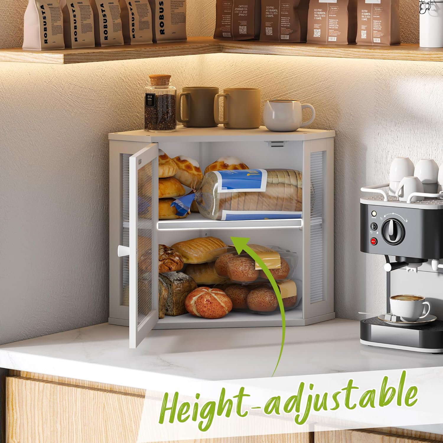 Hokku Designs Corner Bread Box For Kitchen Countertop Double Layer ...