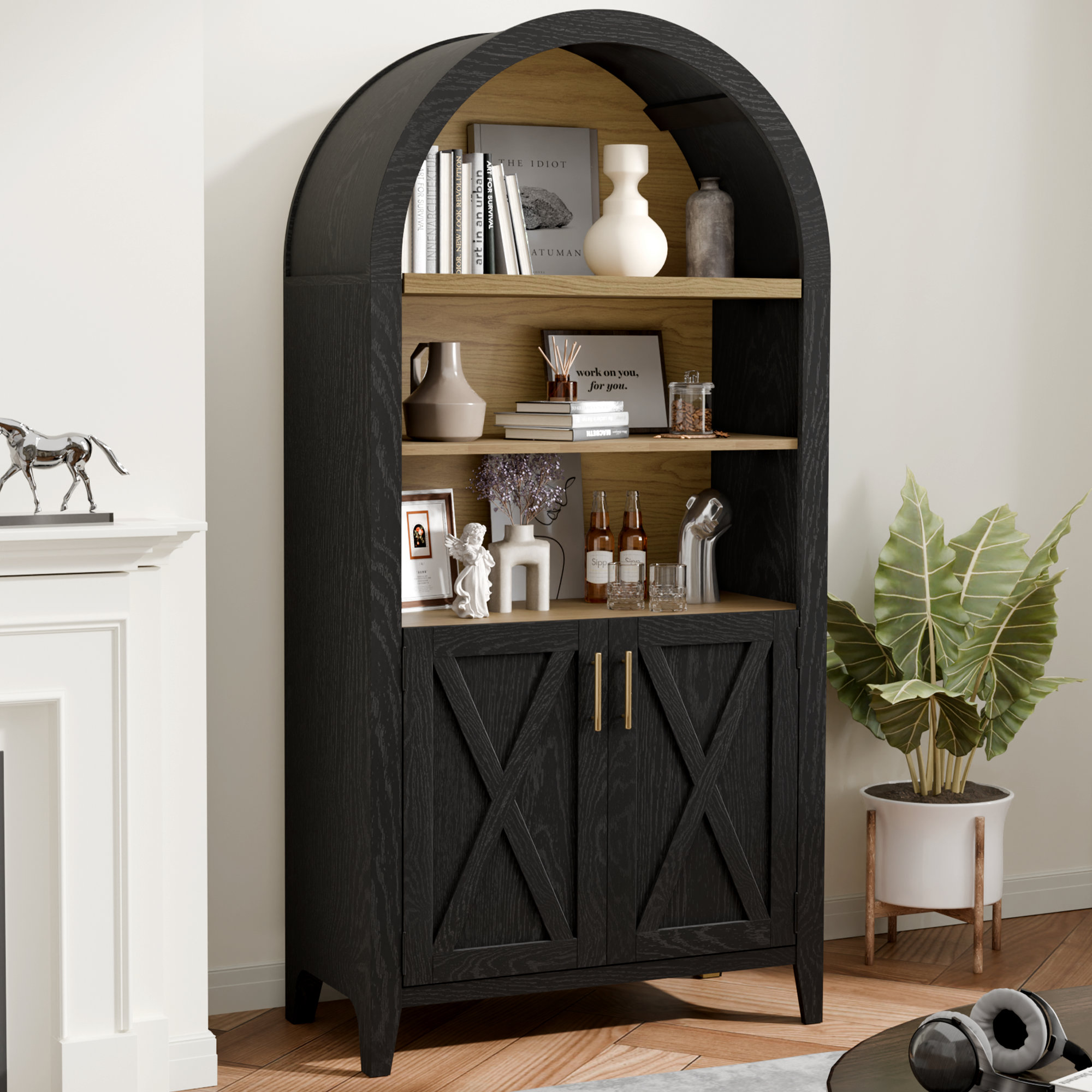 Gracie Oaks Arch Storage Cabinet With Beech-wooden Door, 5 Tier ...