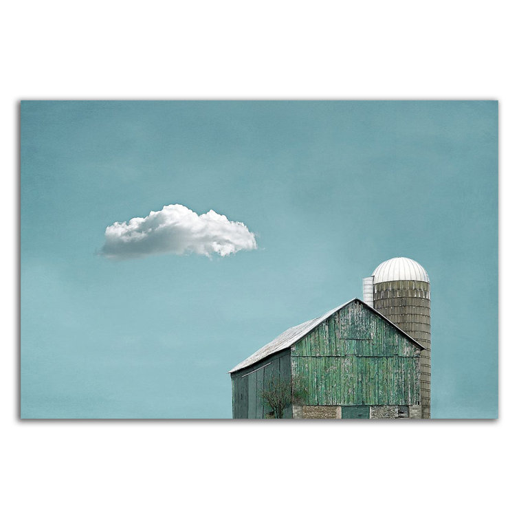 HomeRoots Green Barn And Cloud On Canvas Print | Wayfair