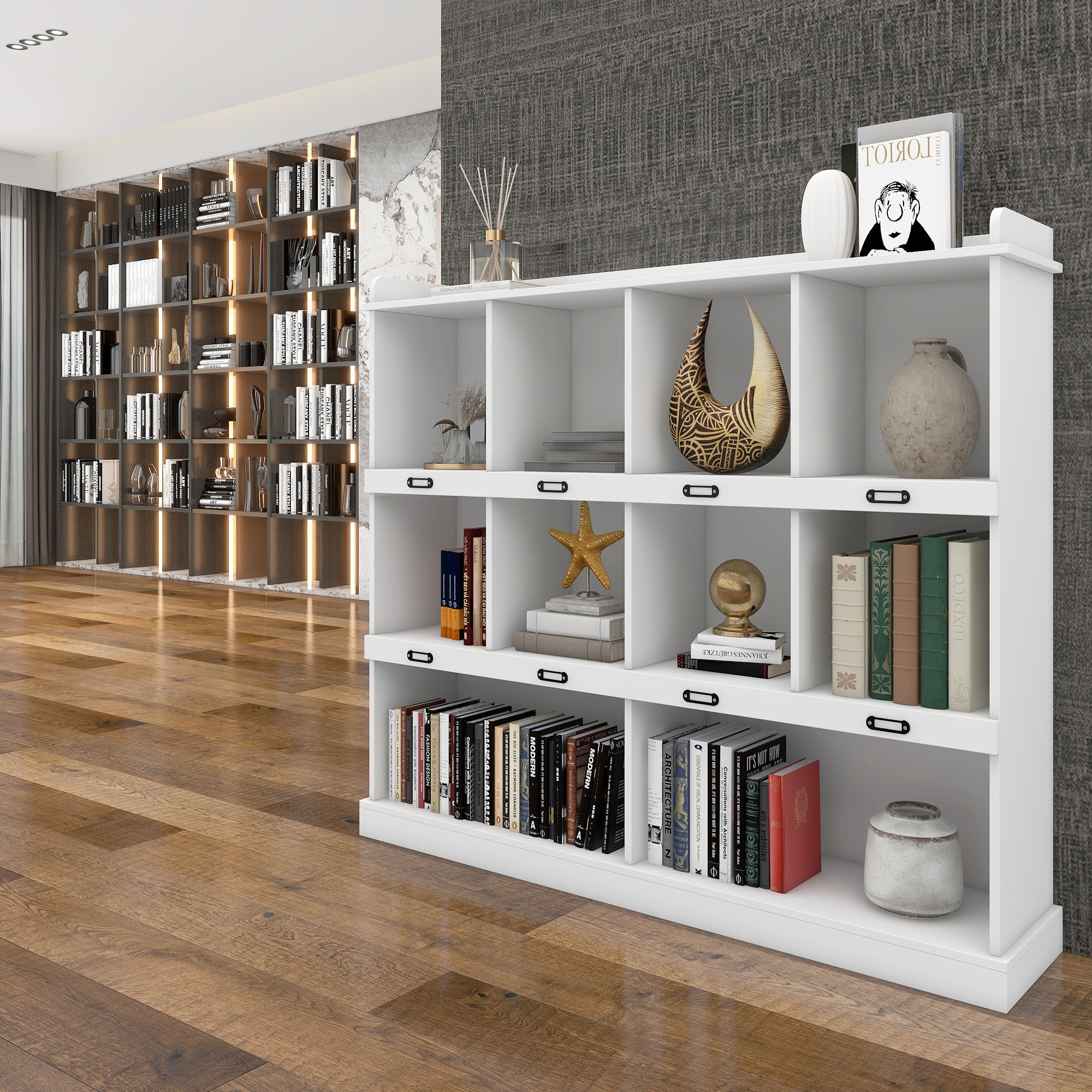 Latitude Run® Geriah Bookcase with 10 Compartments, Display Bookshelf ...