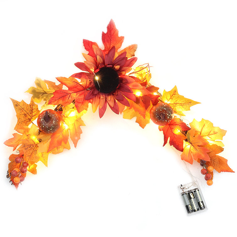 The Seasonal Aisle Lighted Faux Sunflower Swag with Lights | Wayfair.co.uk