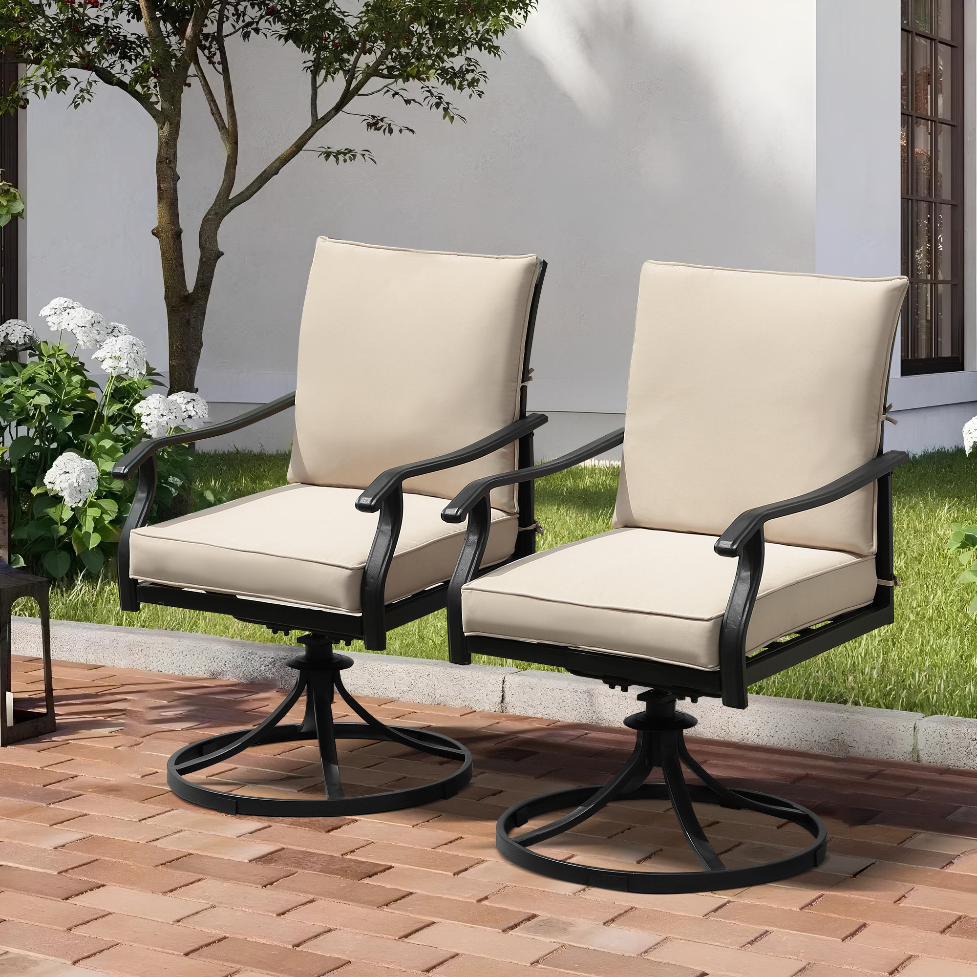 Winston Porter Outdoor Metal Swivel Chairs Set Of 2, Swivel Rocker ...