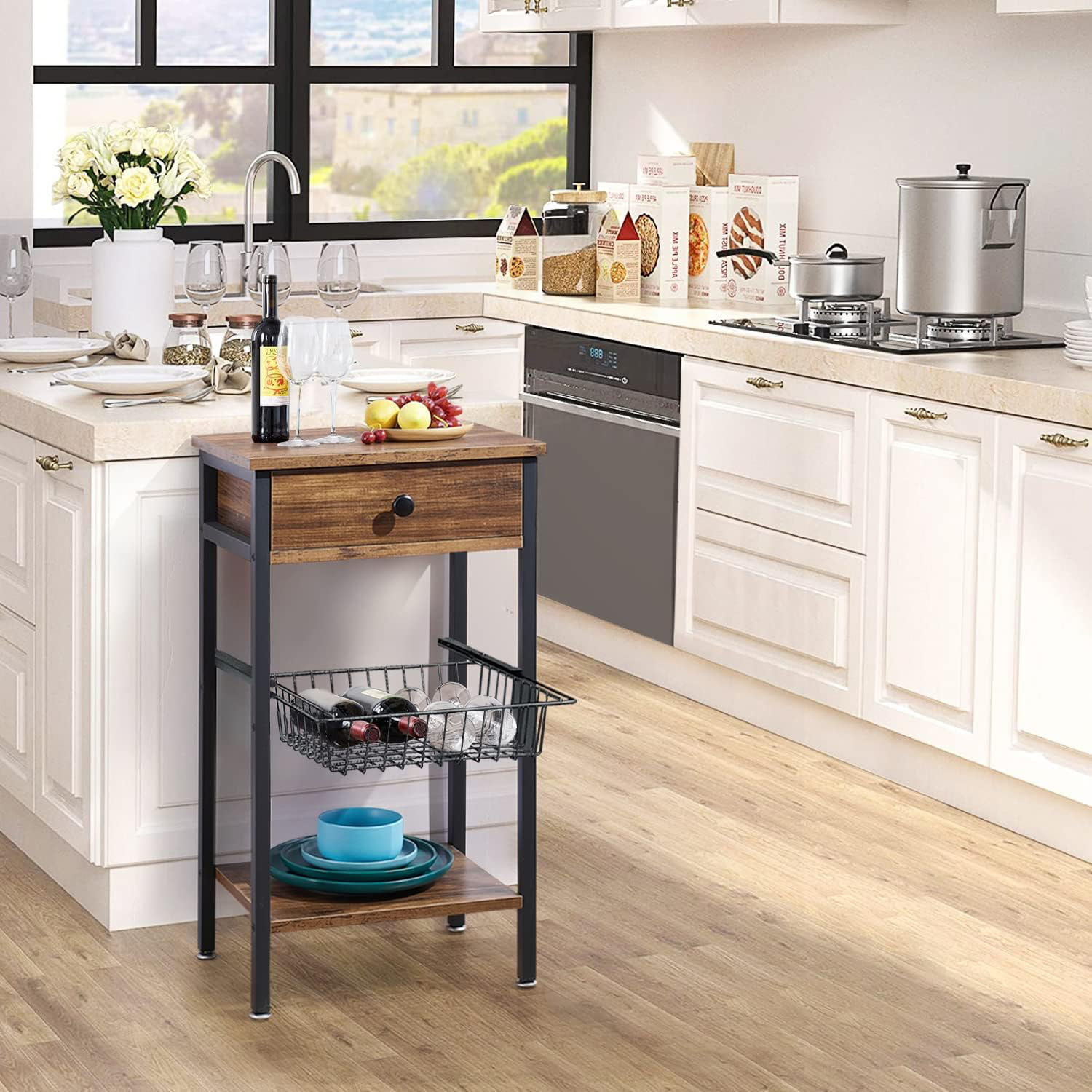 17 Stories Tall Side End Table, Nightstands Shelf Storage Organizer ...