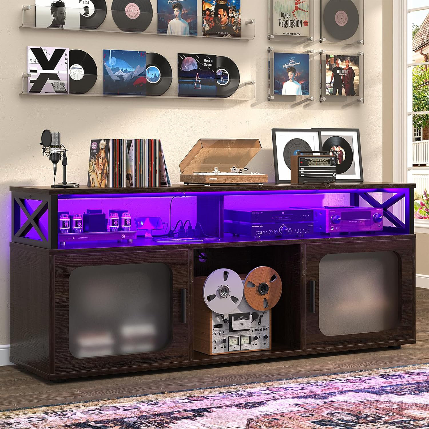 AMIBZ TV Stand For 55 60 Inch TV, With LED Light And Charging Station ...