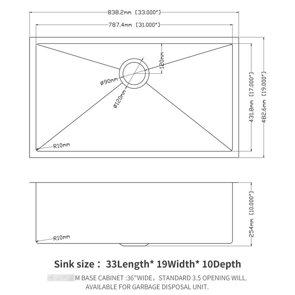 LavishLodge 33 Inch Single Bowl Undermount Sink - Stainless Steel With ...