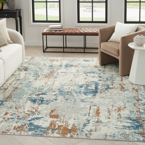 Wade Logan® Azema Abstract Modern Machine Woven Area Rug in Beige/Blue ...
