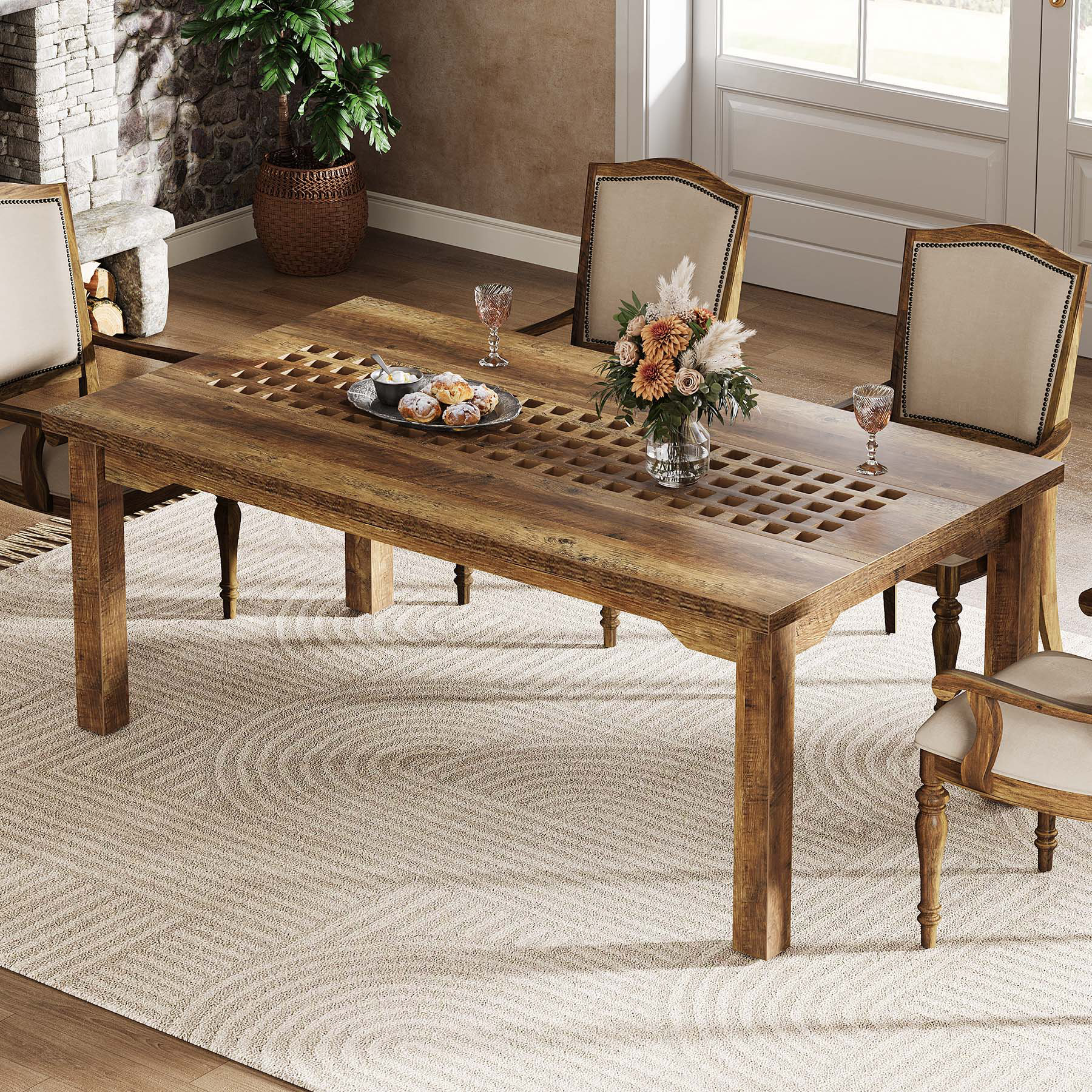 Millwood Pines Rectangular Dining Table for 4-6, Farmhouse Kitchen ...