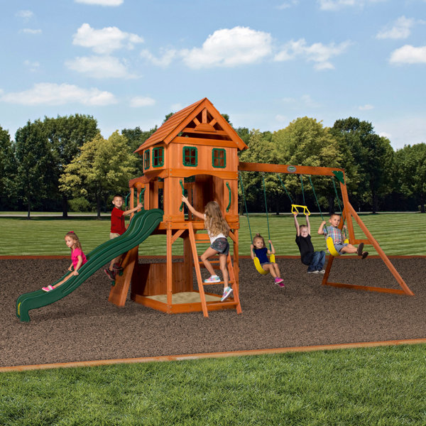 Backyard Discovery Atlantis Cedar Wood Swing Set with Wave Slide ...