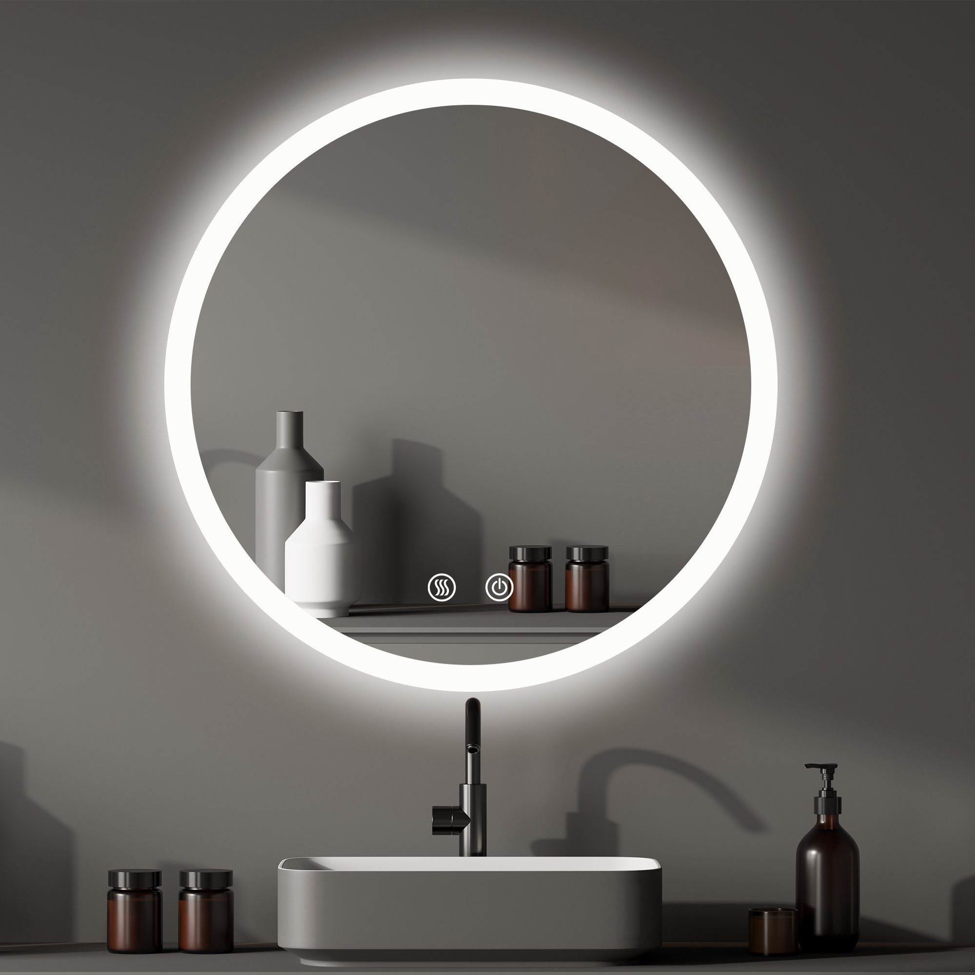 Latitude Run® Meneau Round LED Lighted Frameless Wall-mounted Bathroom ...