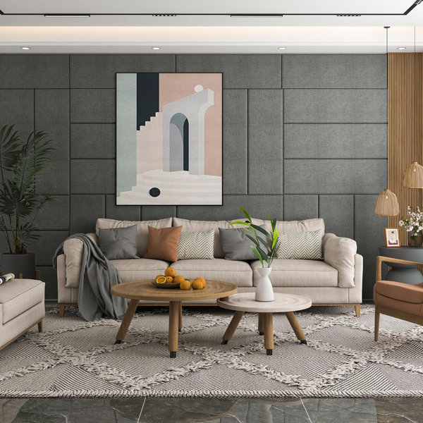 WOWMAX Peel and Stick Upholstered Wall Paneling in Gray Linen Polyester ...