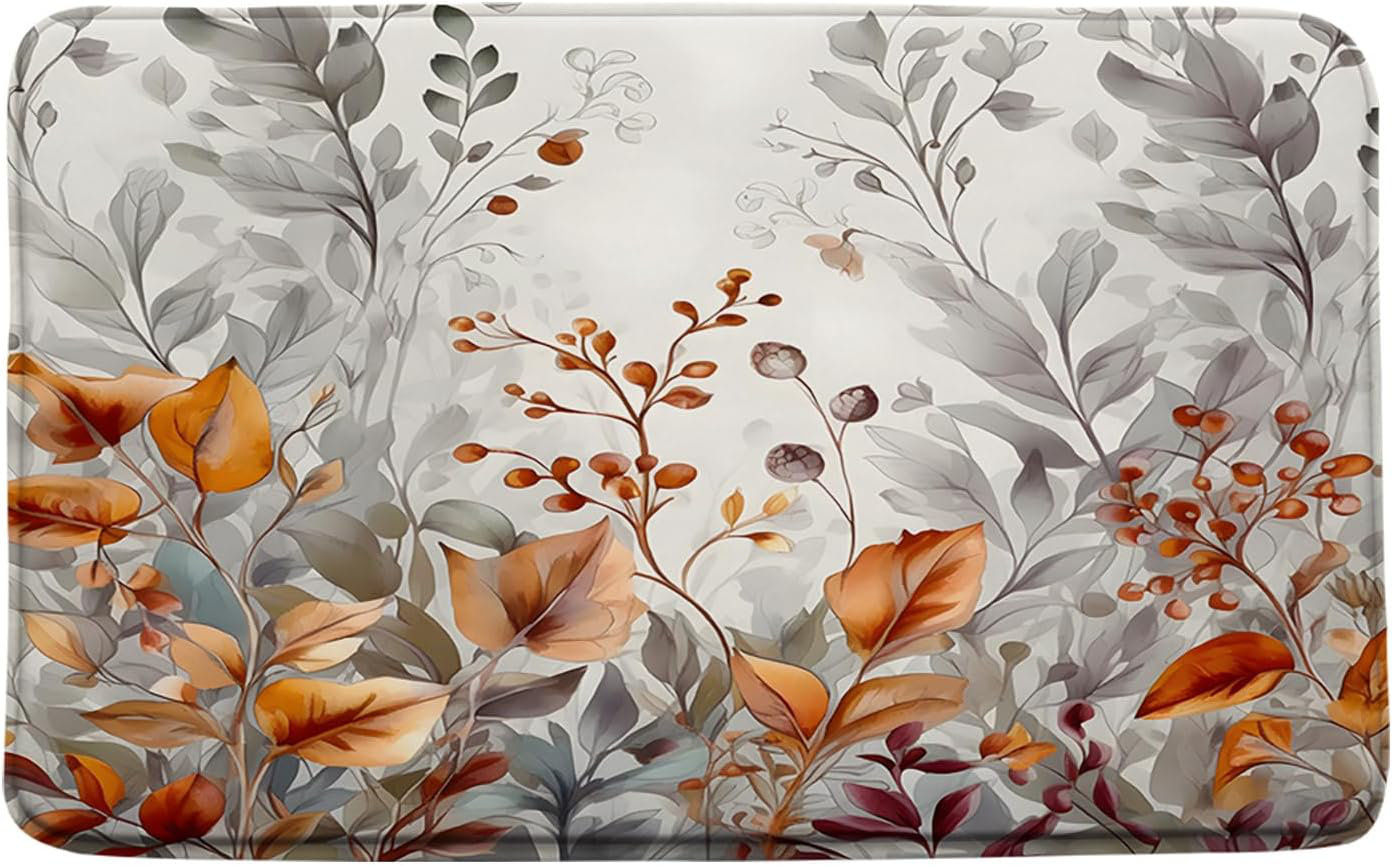 Red Barrel Studio® Watercolor Leaf Bath Mat Gray Orange Rustic Abstract ...