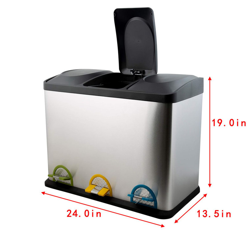 Giantx Steel Step On Multi-Compartments Trash & Recycling Bin ( 12 ...