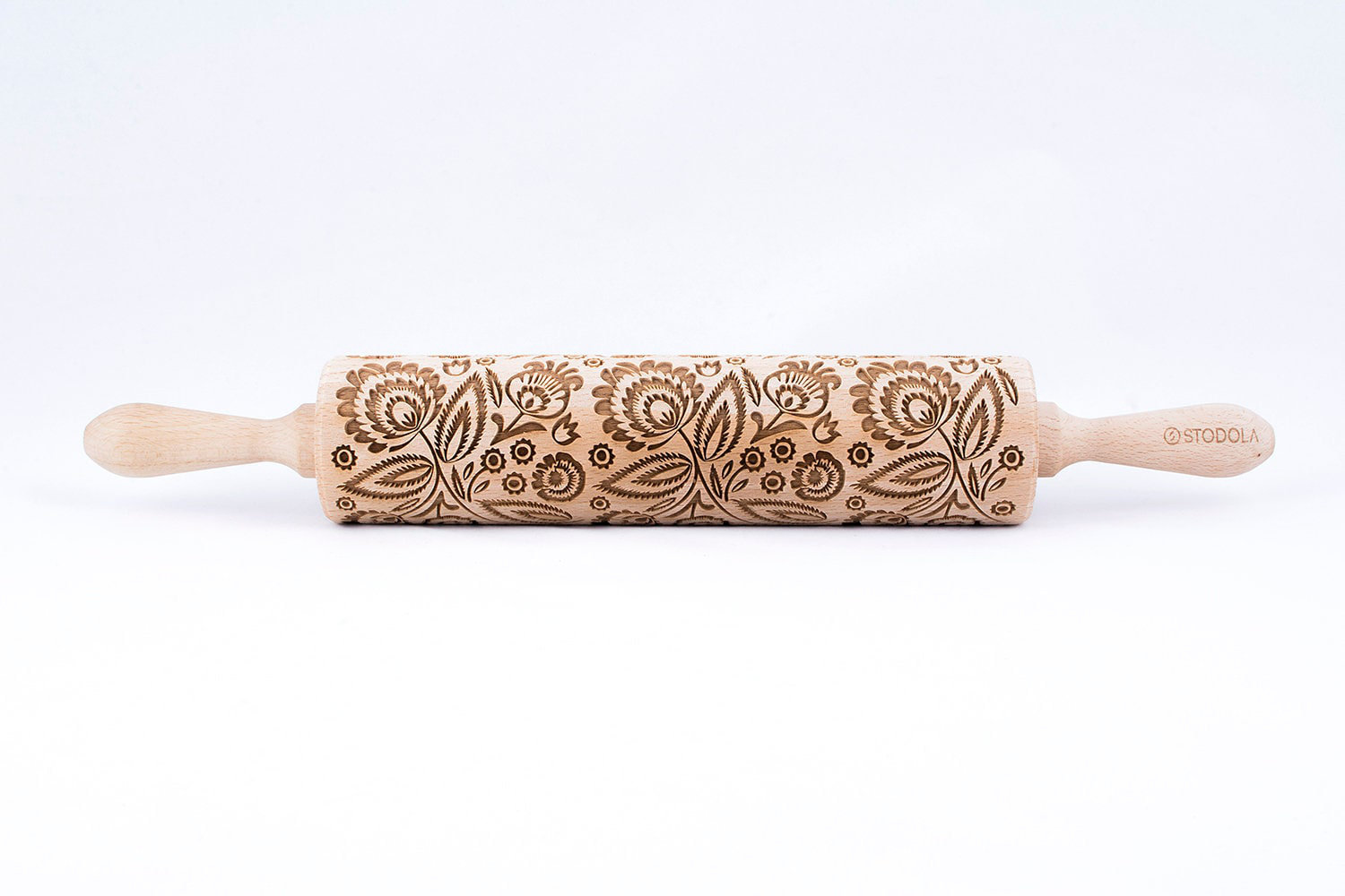 Stodola Engraved Large Wood Rollin Pin with FOLK FLORAL Pattern ...